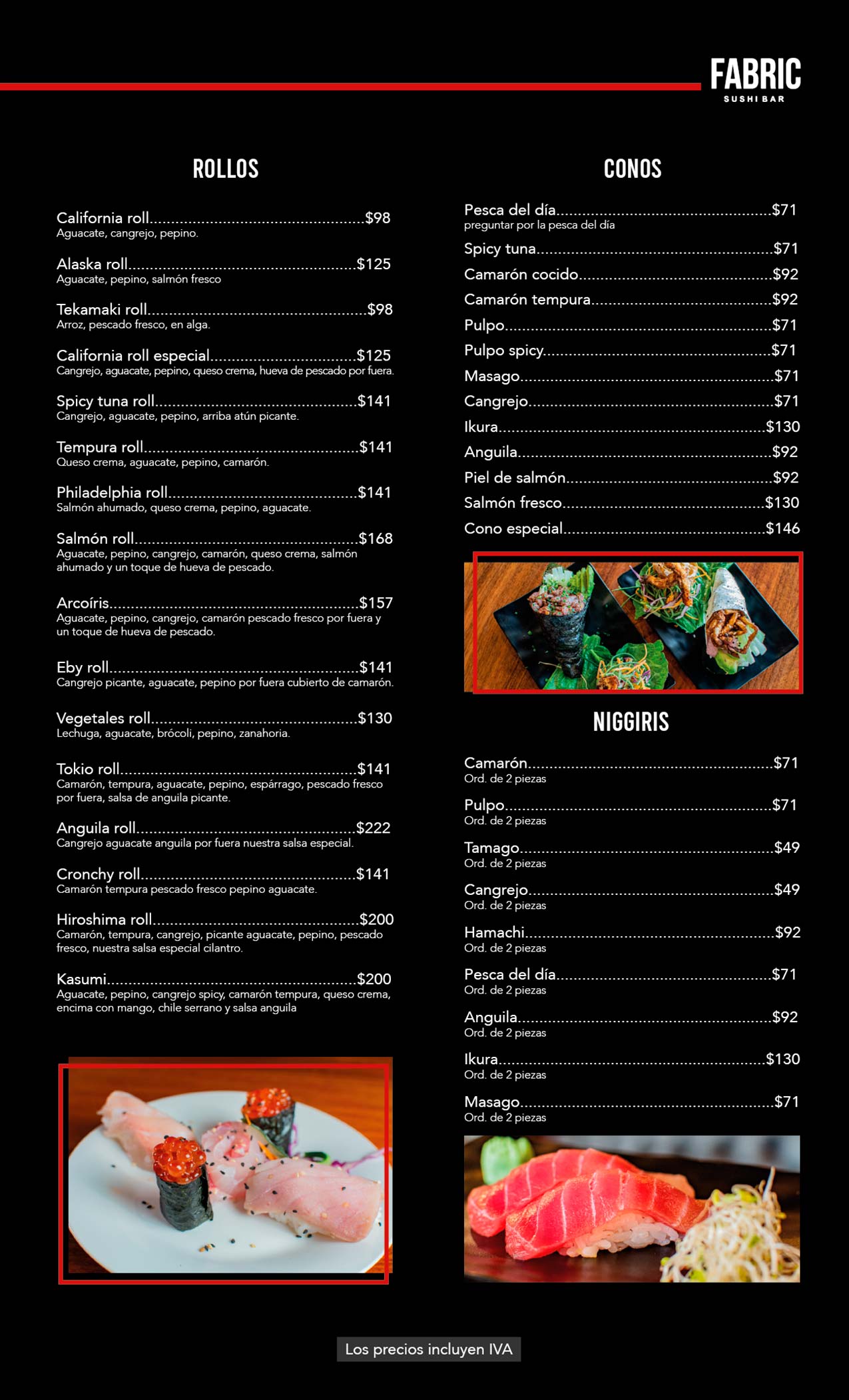 FABRIC SUSHI RESTAURANT MENU